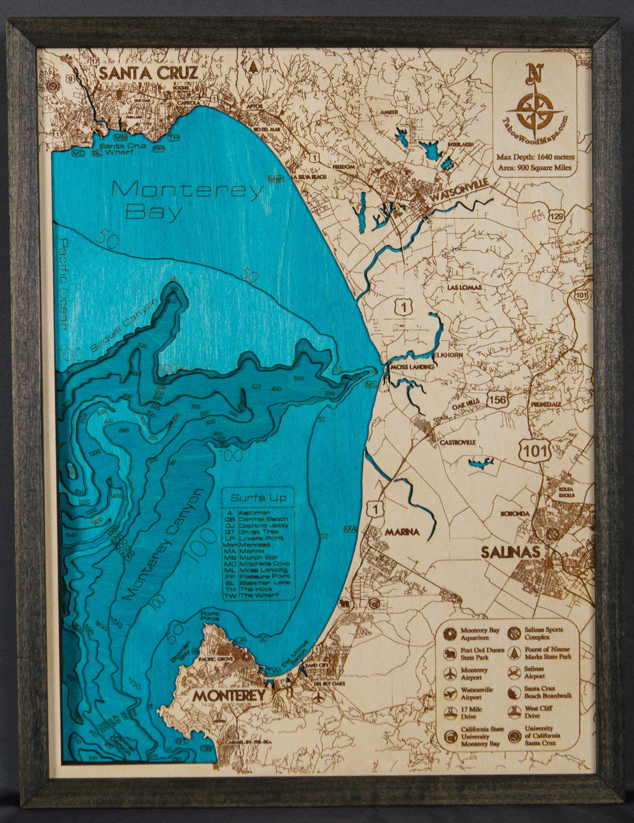 Monterey Bay 3D Wood Map – Tahoe Wood Maps