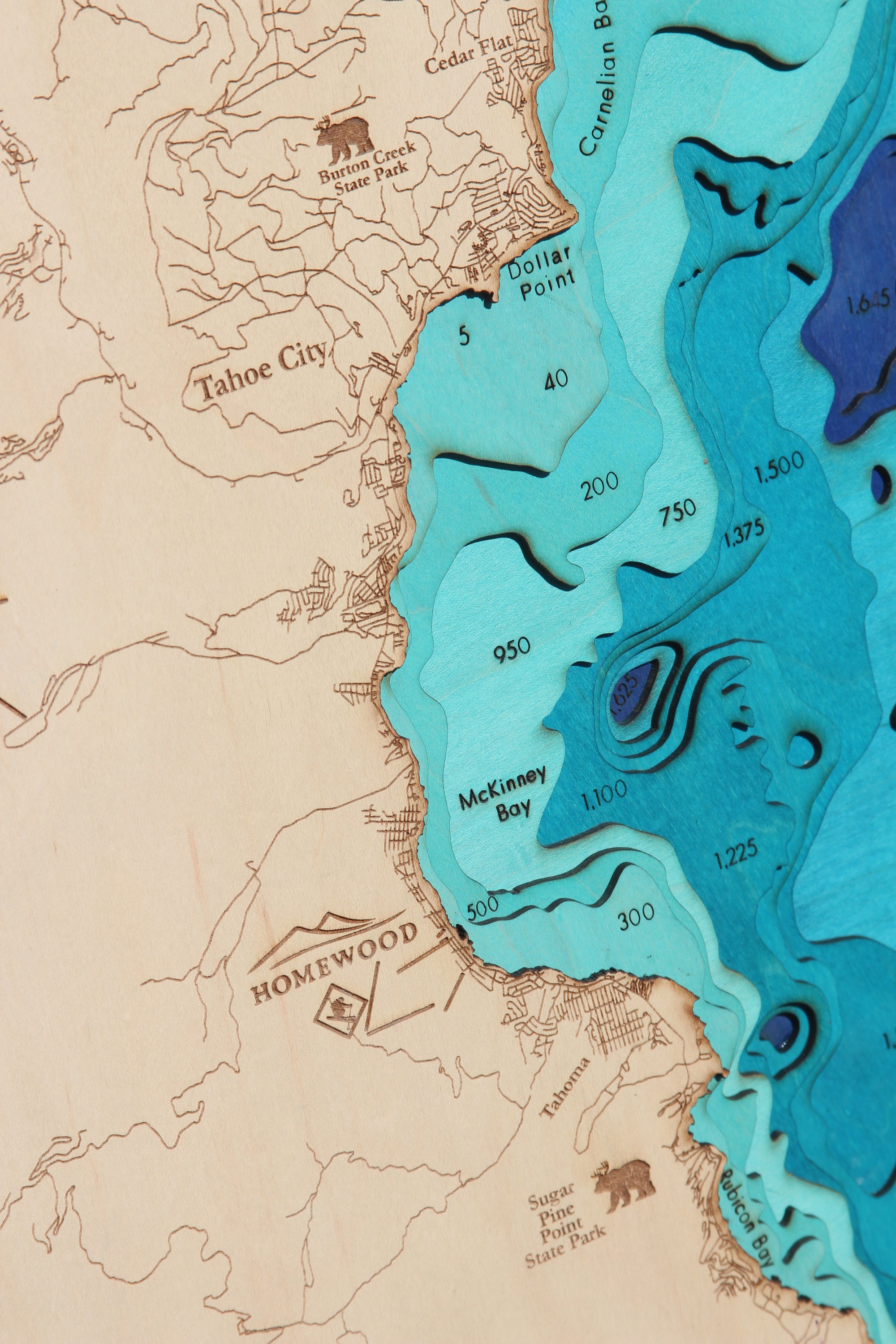 Lake Tahoe Large "Fade to Deep" 3D Wood Map – Tahoe Wood Maps