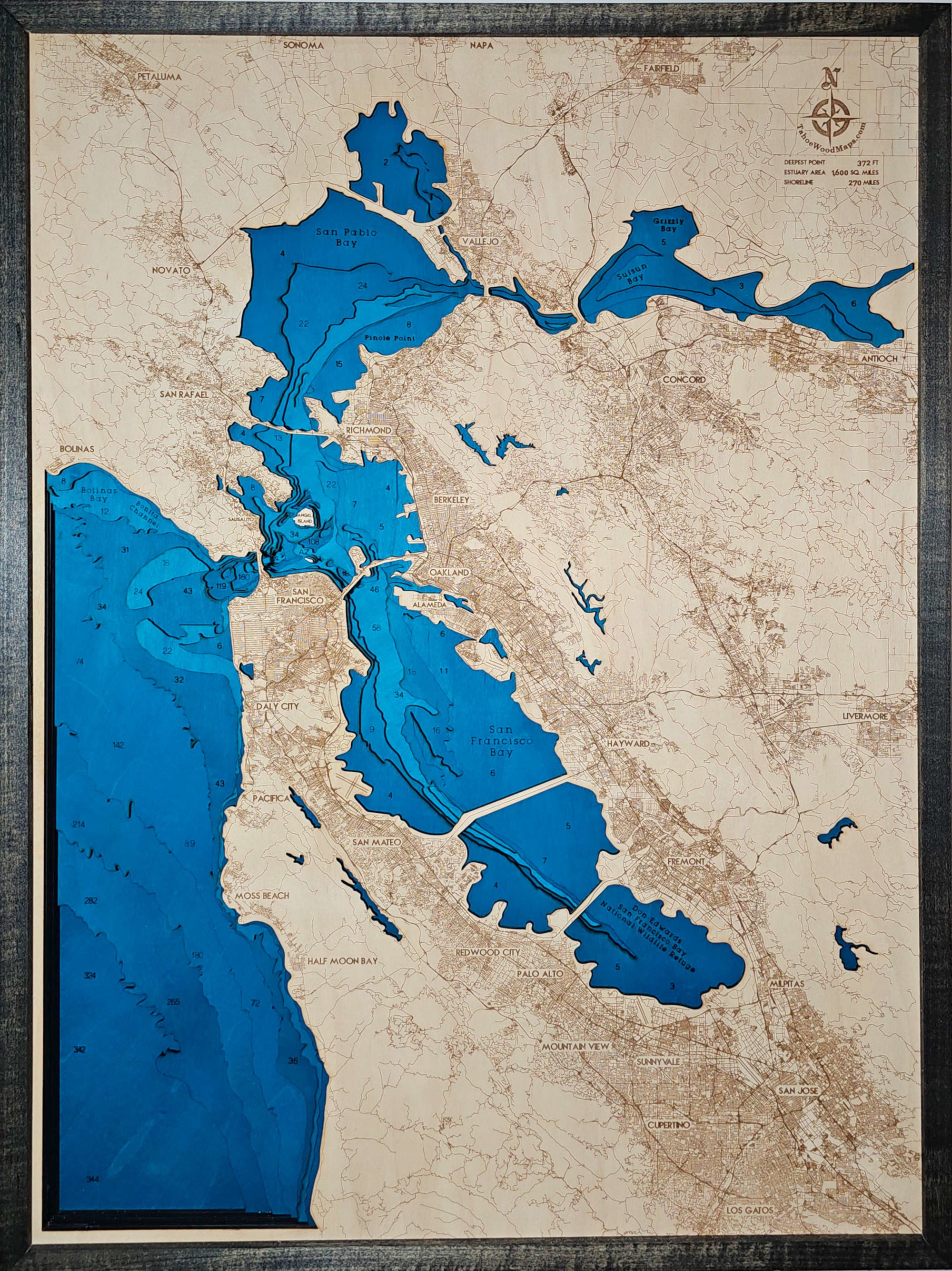 Large San Francisco Bay Area 3D Wood Map – Tahoe Wood Maps