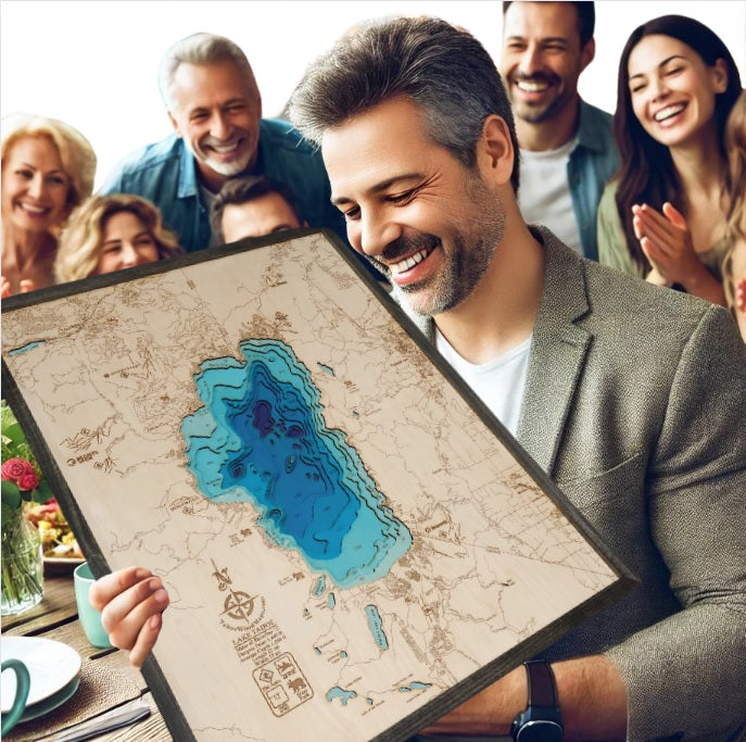 Lake Tahoe Large "Fade to Deep" 3D Wood Map – Tahoe Wood Maps