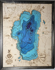 Tahoe Wood Maps - 3D Laser Cut Wood Maps