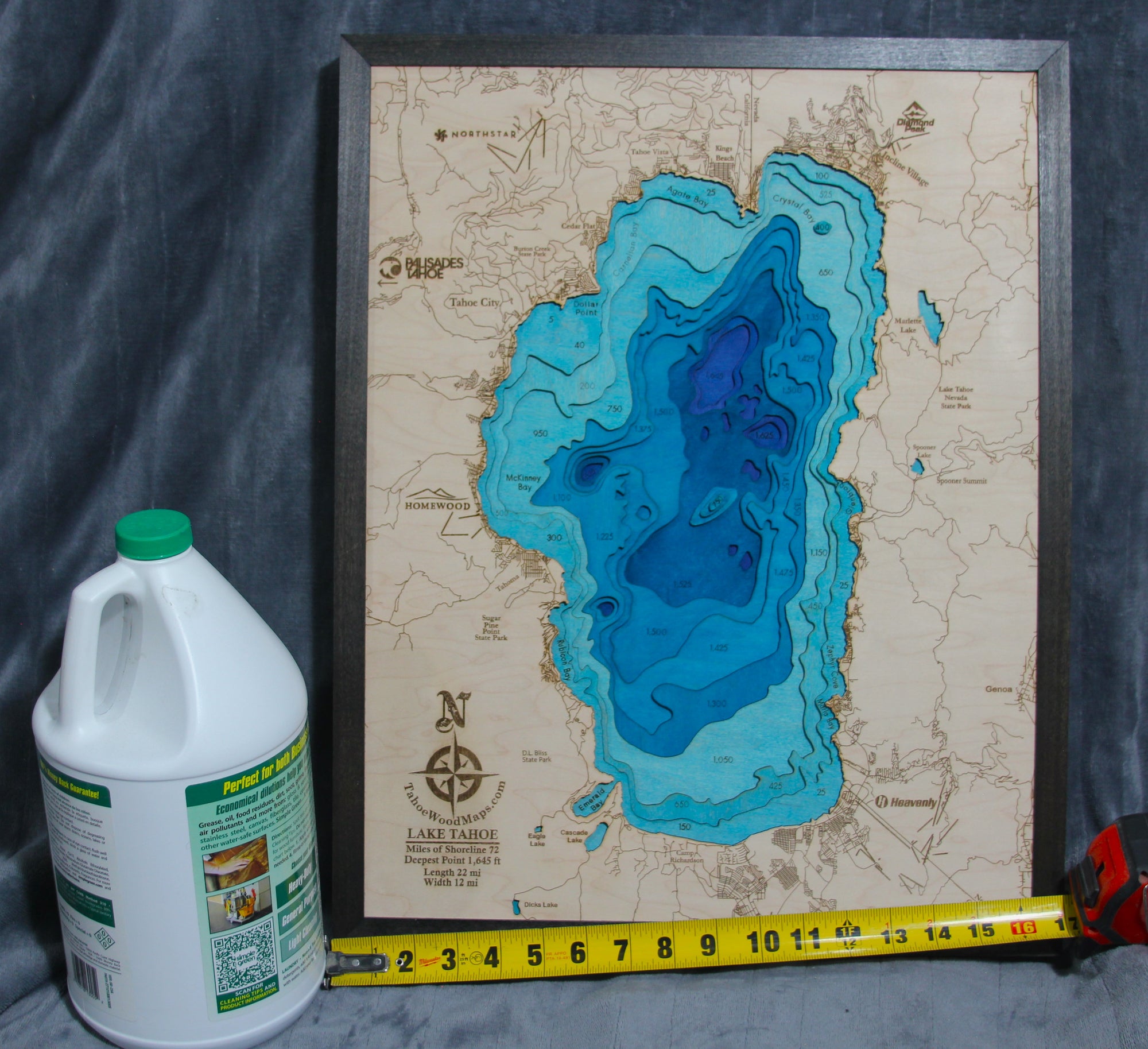 Lake Tahoe Medium "Fade to Deep" 3D Wood Map – Tahoe Wood Maps