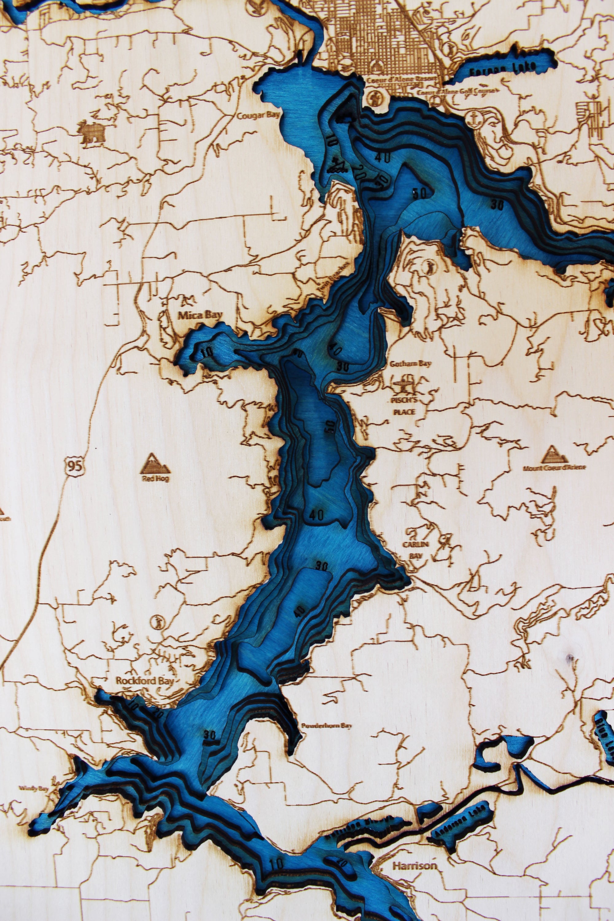 Small Lake Coeur D' Alene 3D Wood Map – Tahoe Wood Maps