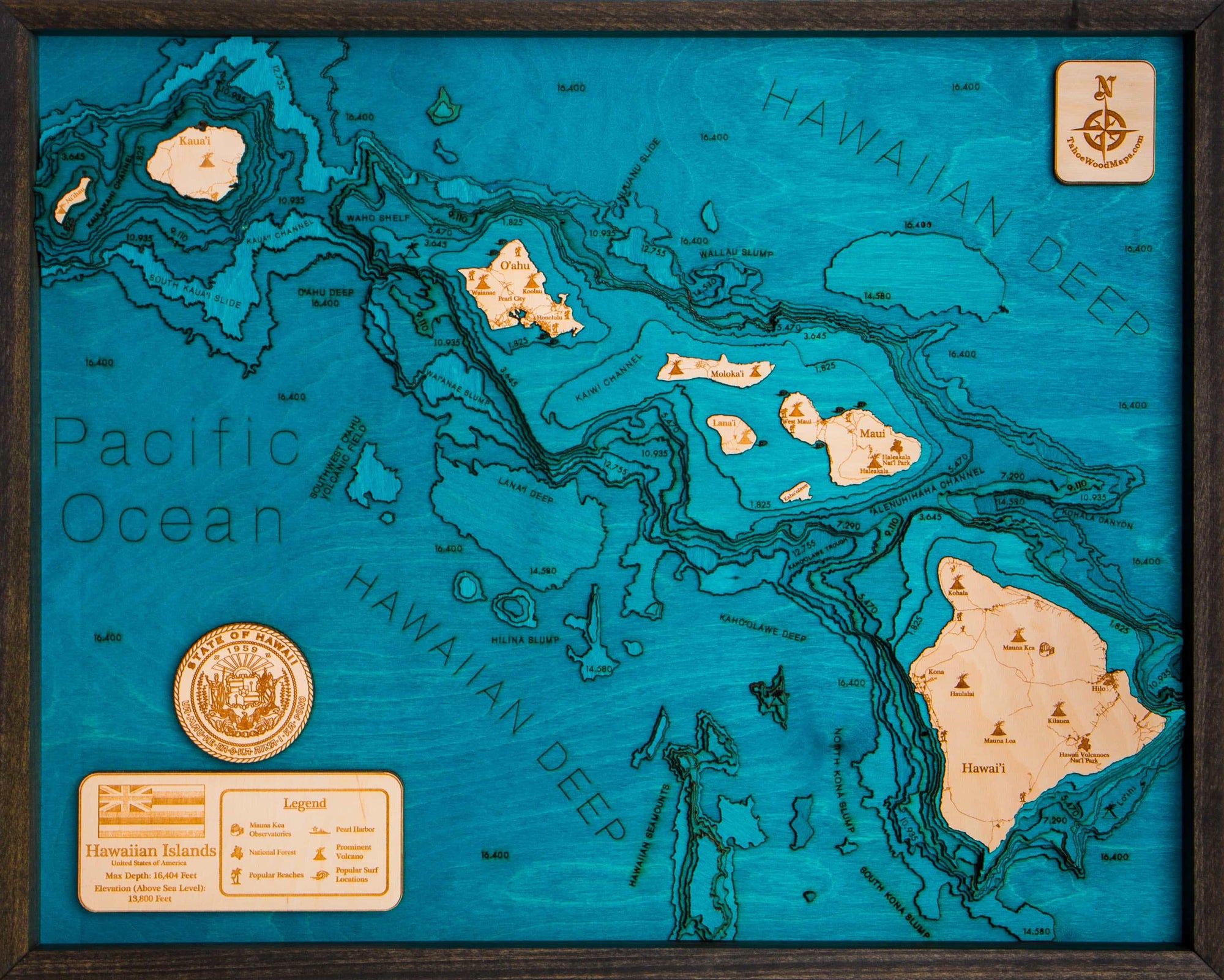 Hawaiian Islands 3D Wood Map – Tahoe Wood Maps