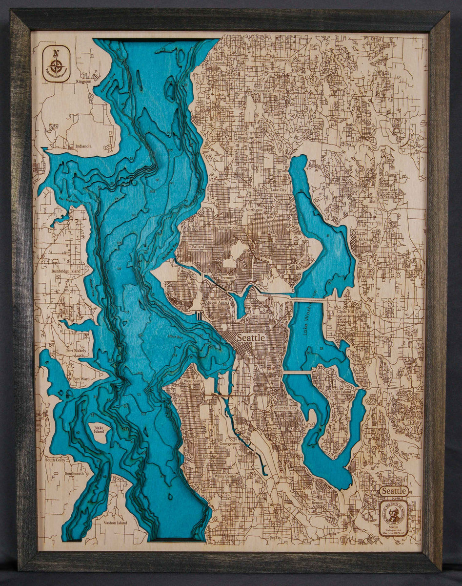 Seattle - WA 3D Wood Map – Tahoe Wood Maps