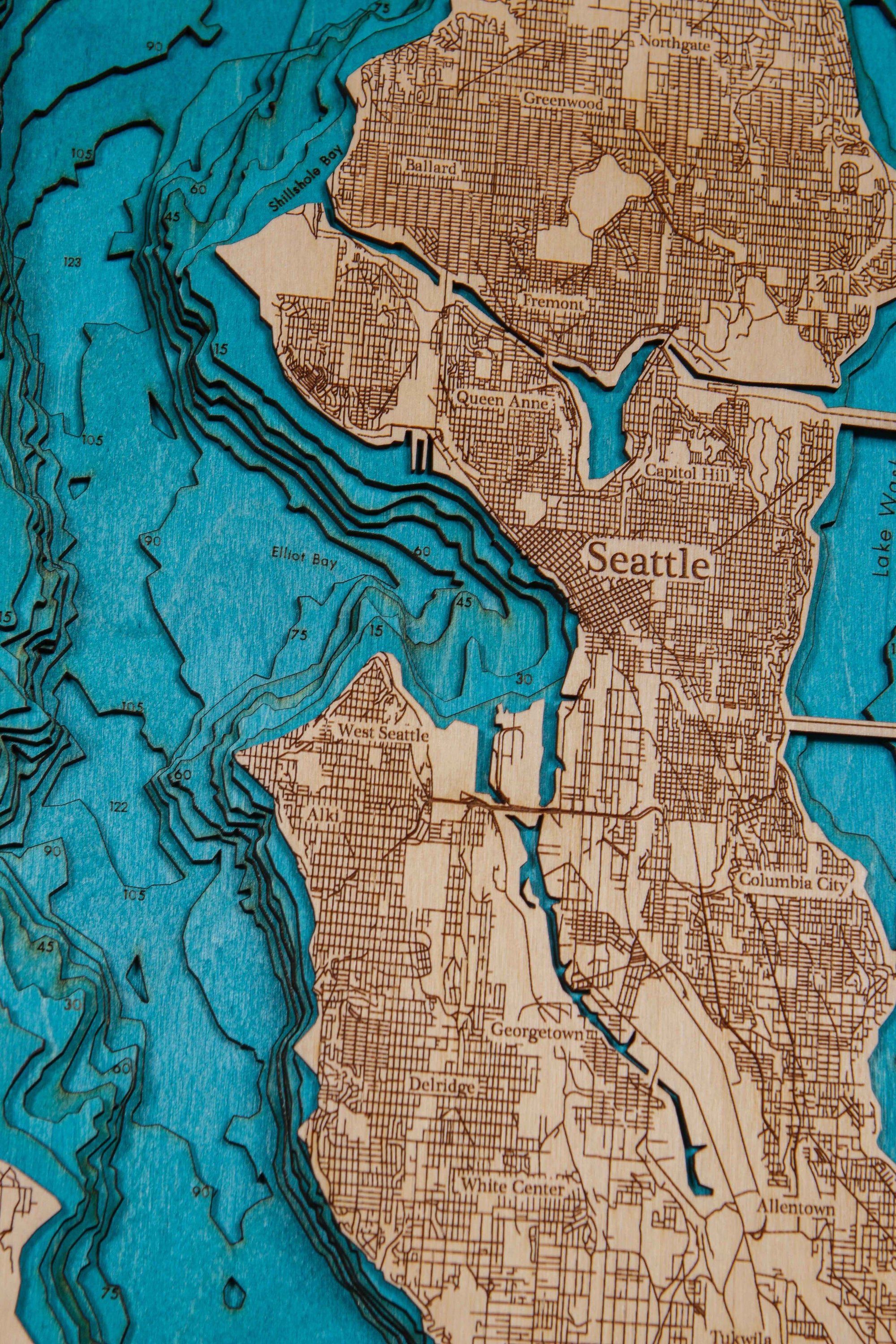 Seattle - WA 3D Wood Map – Tahoe Wood Maps