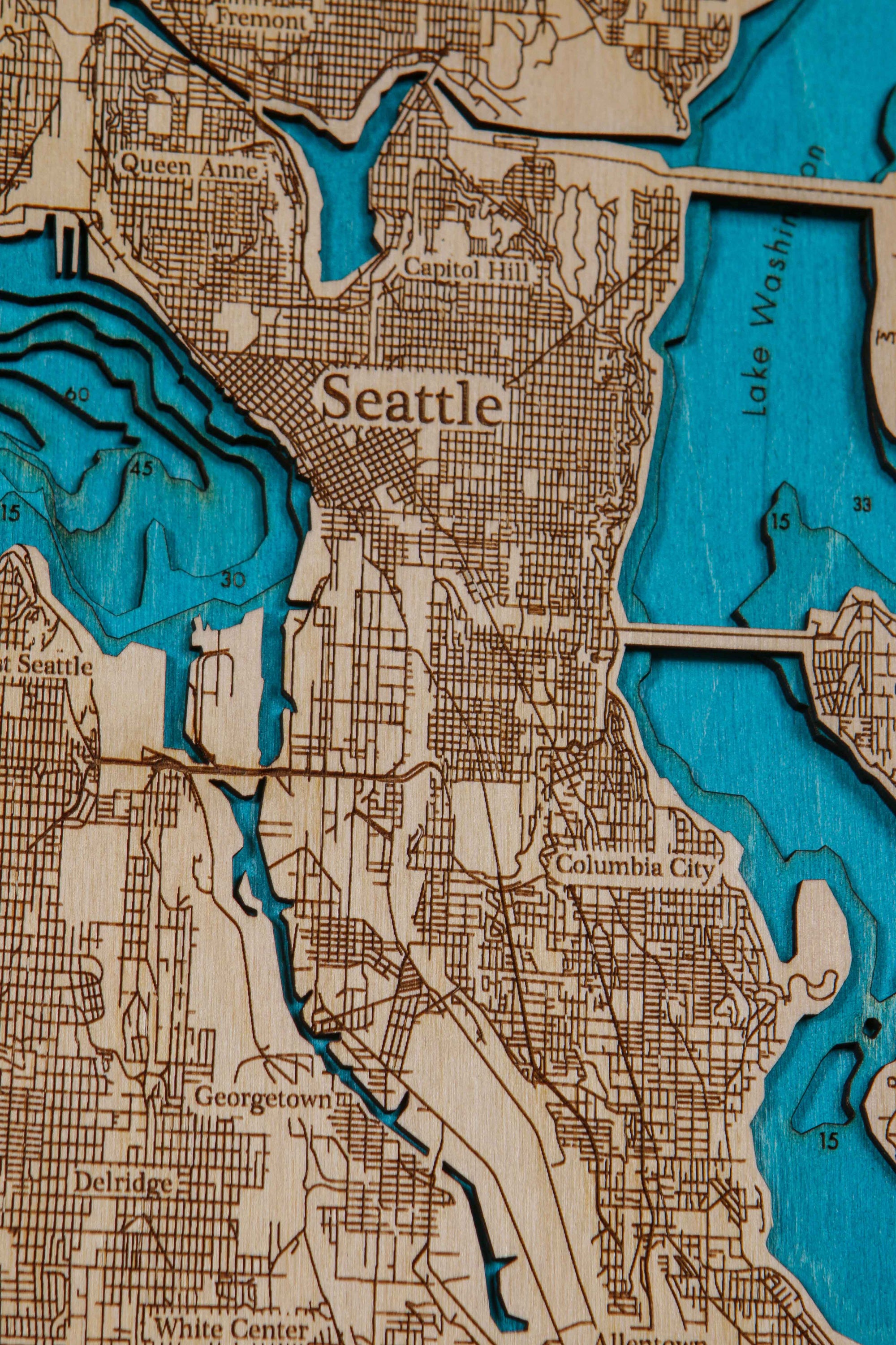 Seattle - WA 3D Wood Map – Tahoe Wood Maps