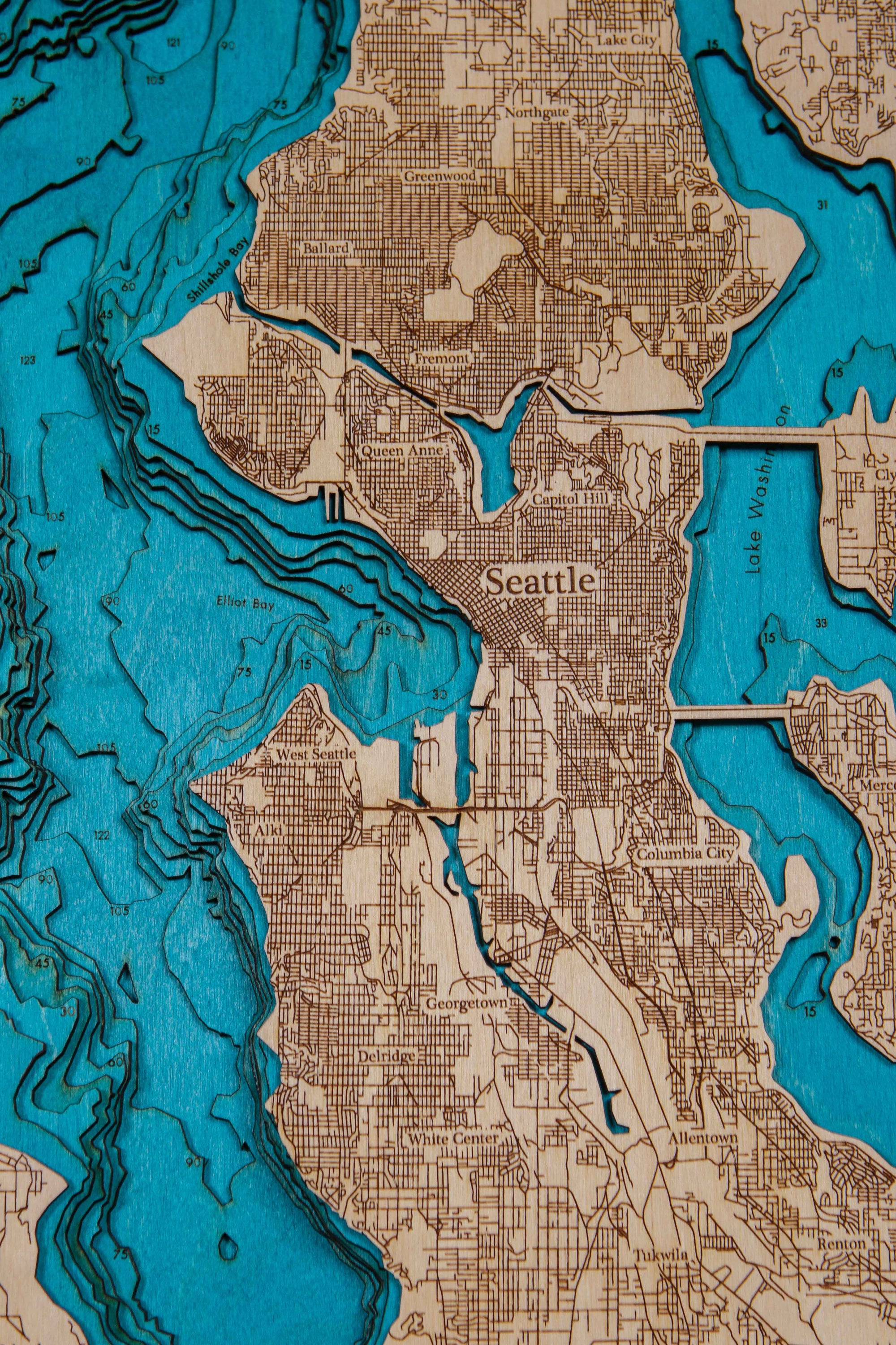 Seattle - WA 3D Wood Map – Tahoe Wood Maps