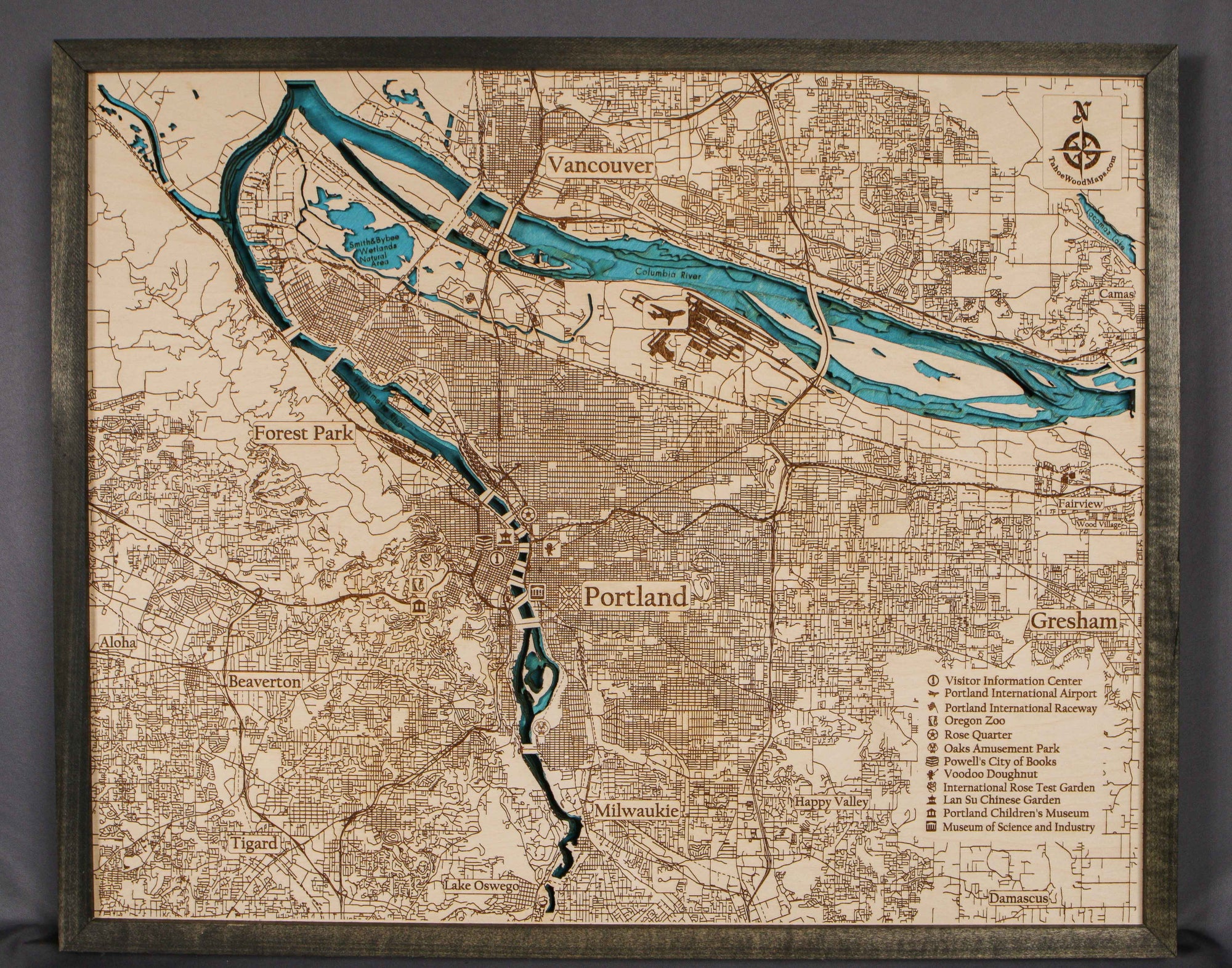 Portland Oregon 3D Wood Map – Tahoe Wood Maps