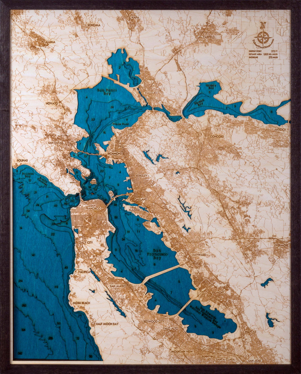 Large San Francisco Bay Area 3D Wood Map – Tahoe Wood Maps