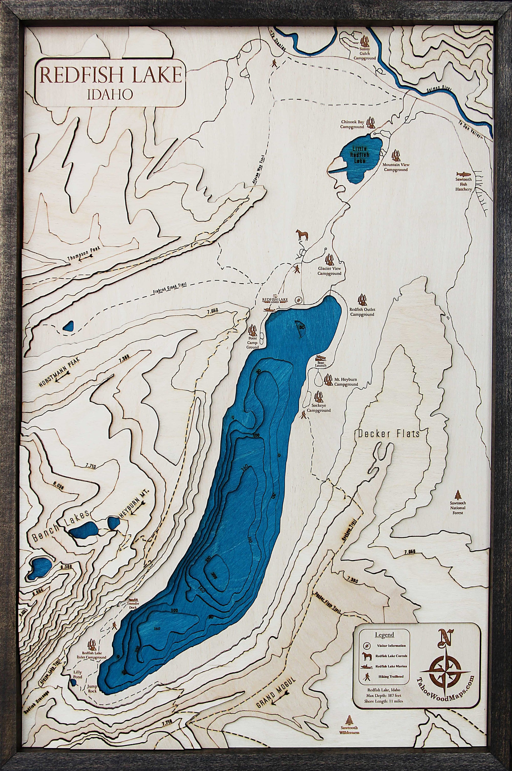 Large Redfish Lake 3D Wood Map – Tahoe Wood Maps