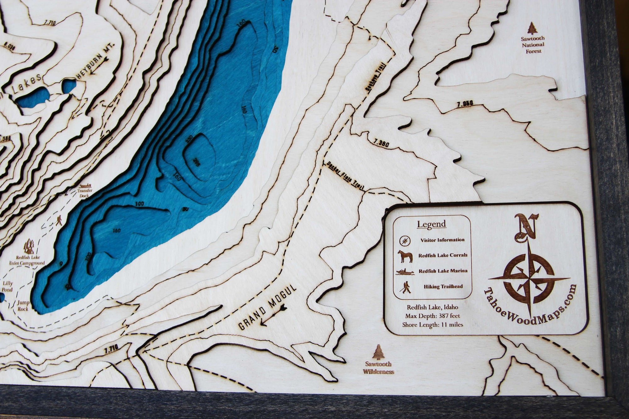 Large Redfish Lake 3D Wood Map – Tahoe Wood Maps