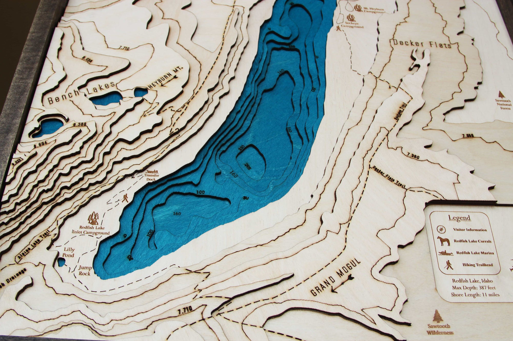 Large Redfish Lake 3D Wood Map – Tahoe Wood Maps