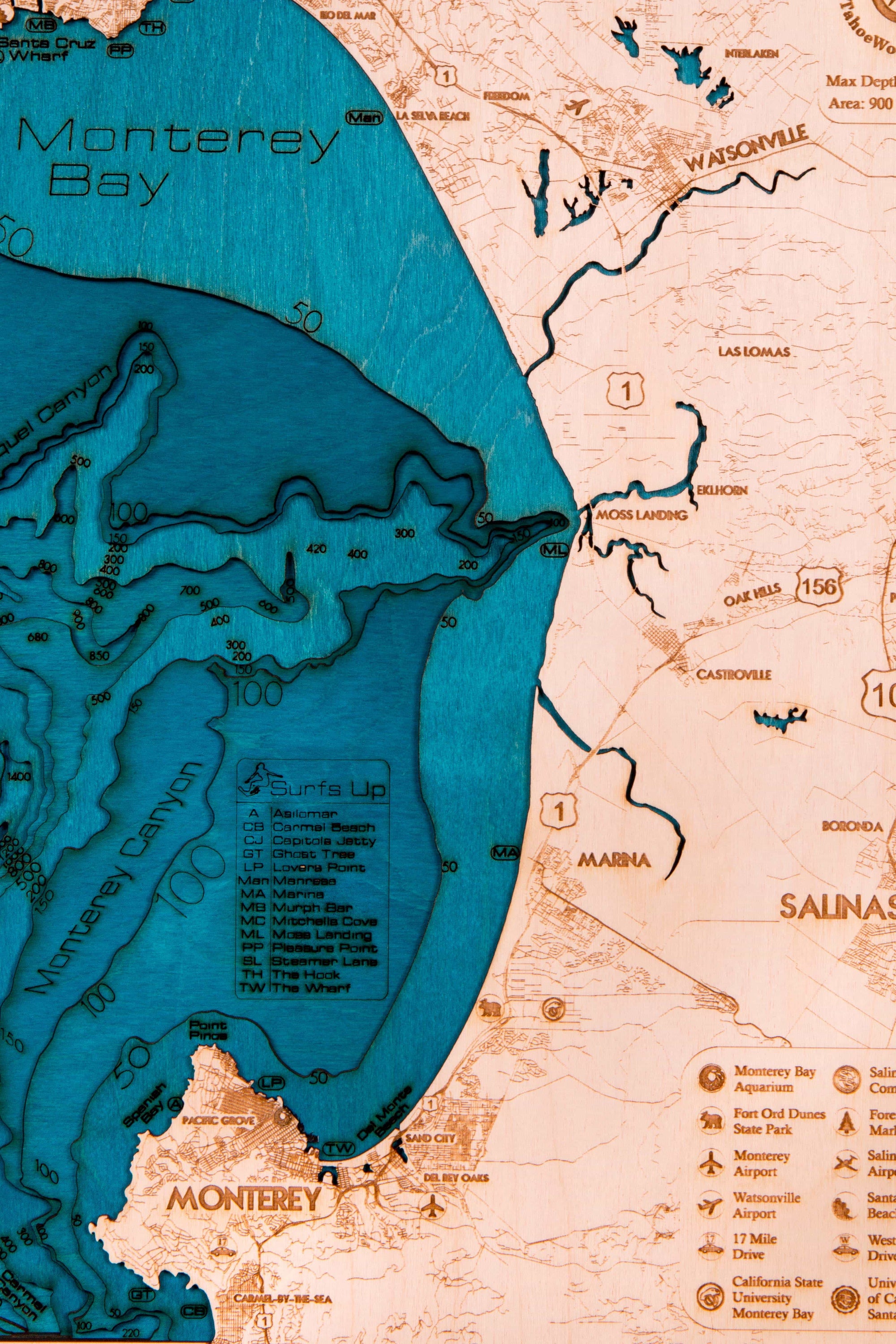 Monterey Bay 3D Wood Map – Tahoe Wood Maps