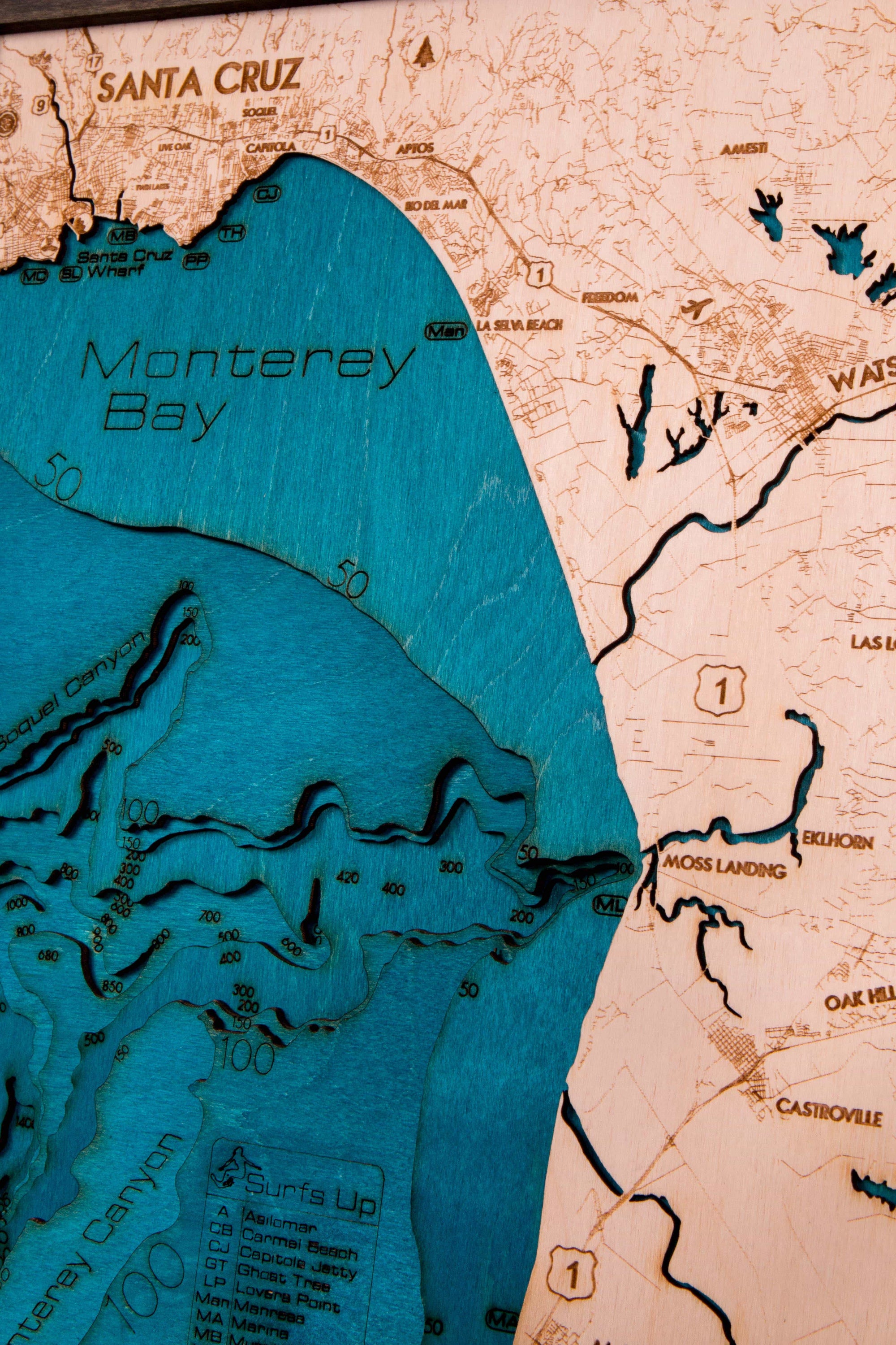 Monterey Bay 3D Wood Map – Tahoe Wood Maps