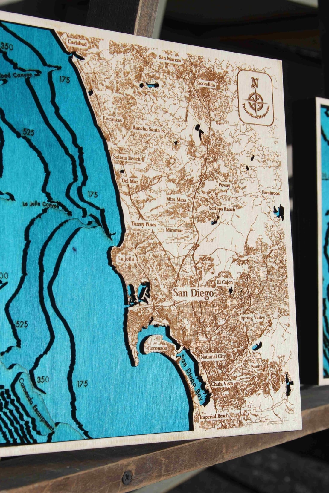 Mini San Diego CA 3D Wood Map – Tahoe Wood Maps