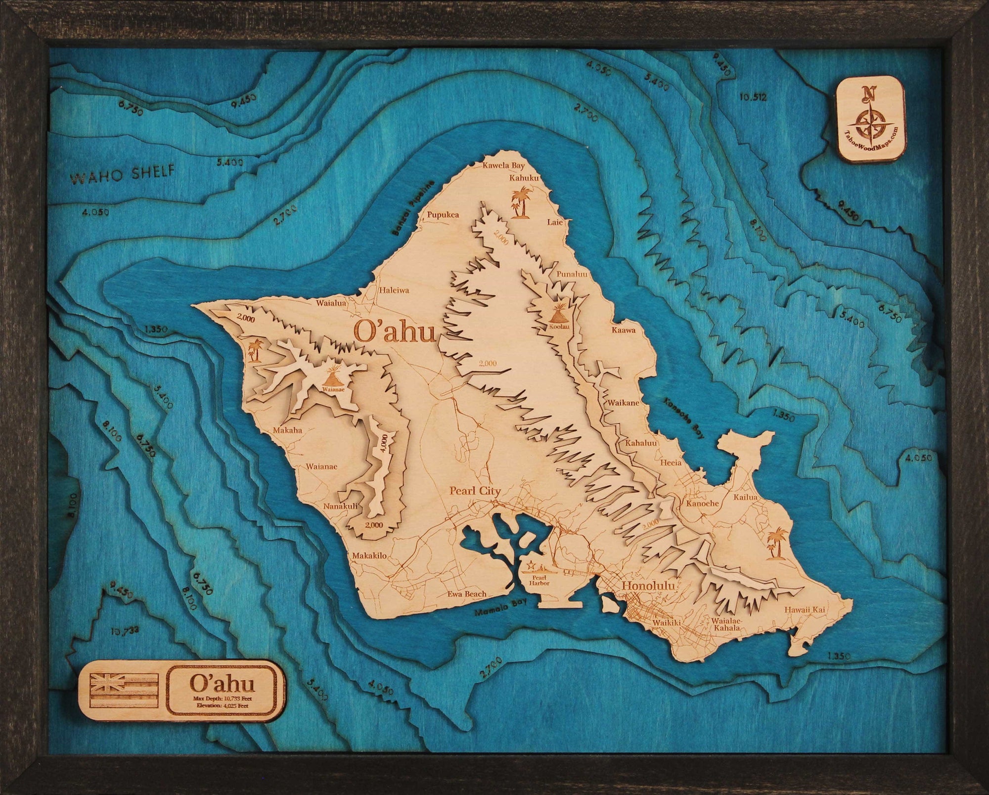 Oahu 3D Wood Map – Tahoe Wood Maps