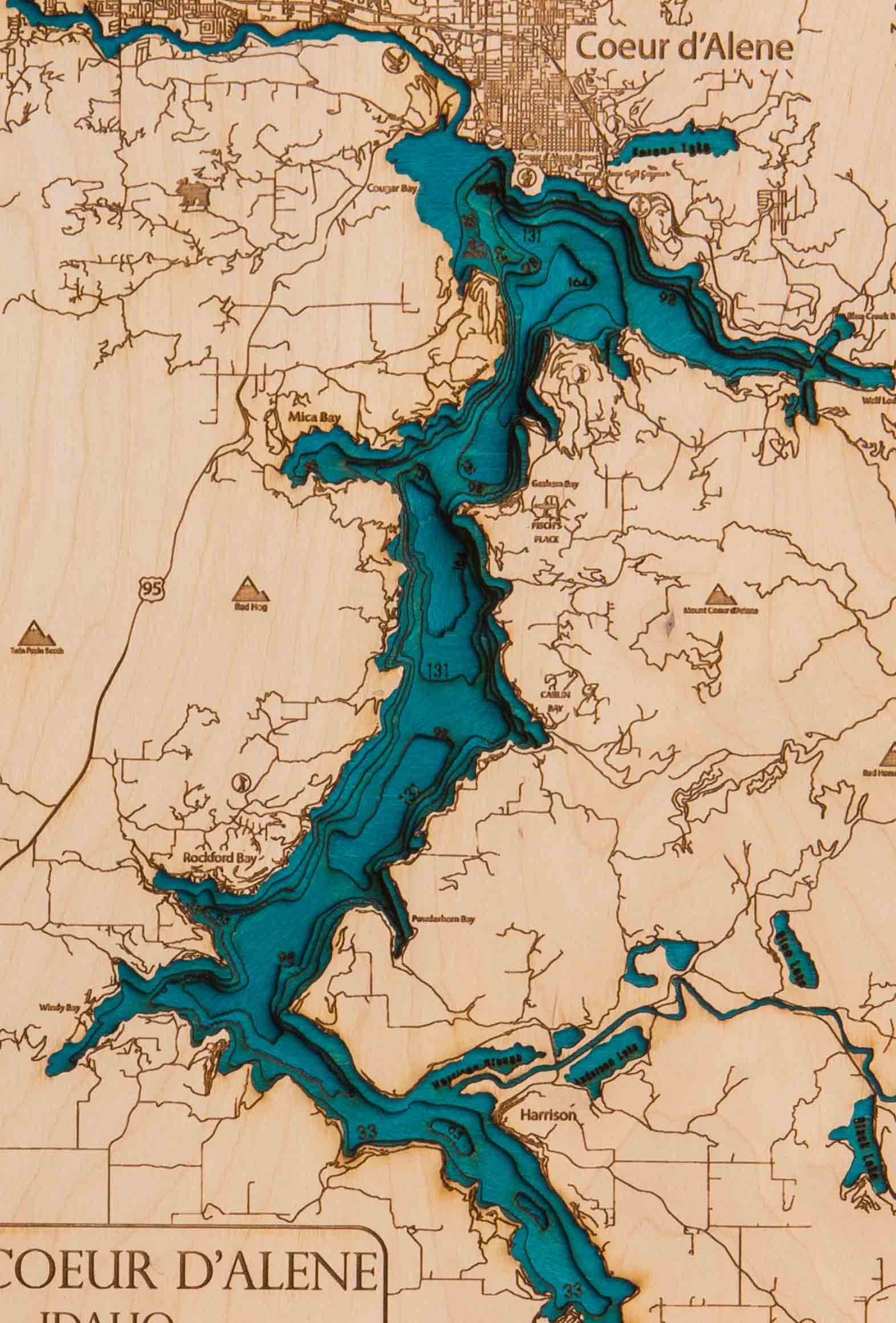 Large Coeur D' Alene 3D Wood Map – Tahoe Wood Maps